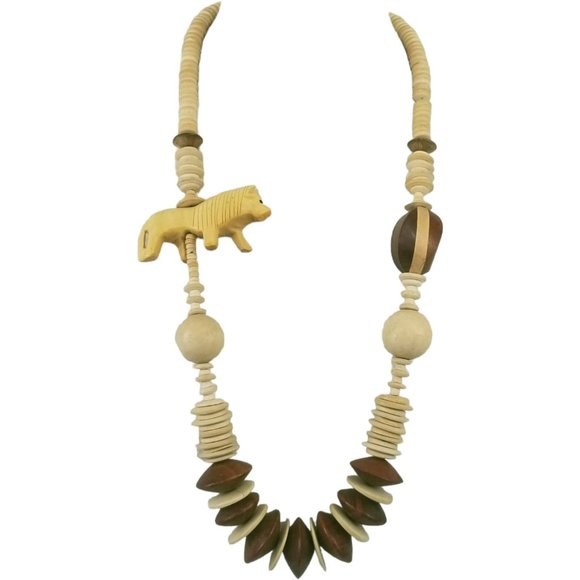 Vintage | Jewelry | Handmade Vintage Carved Wood Necklace Ethnic ...